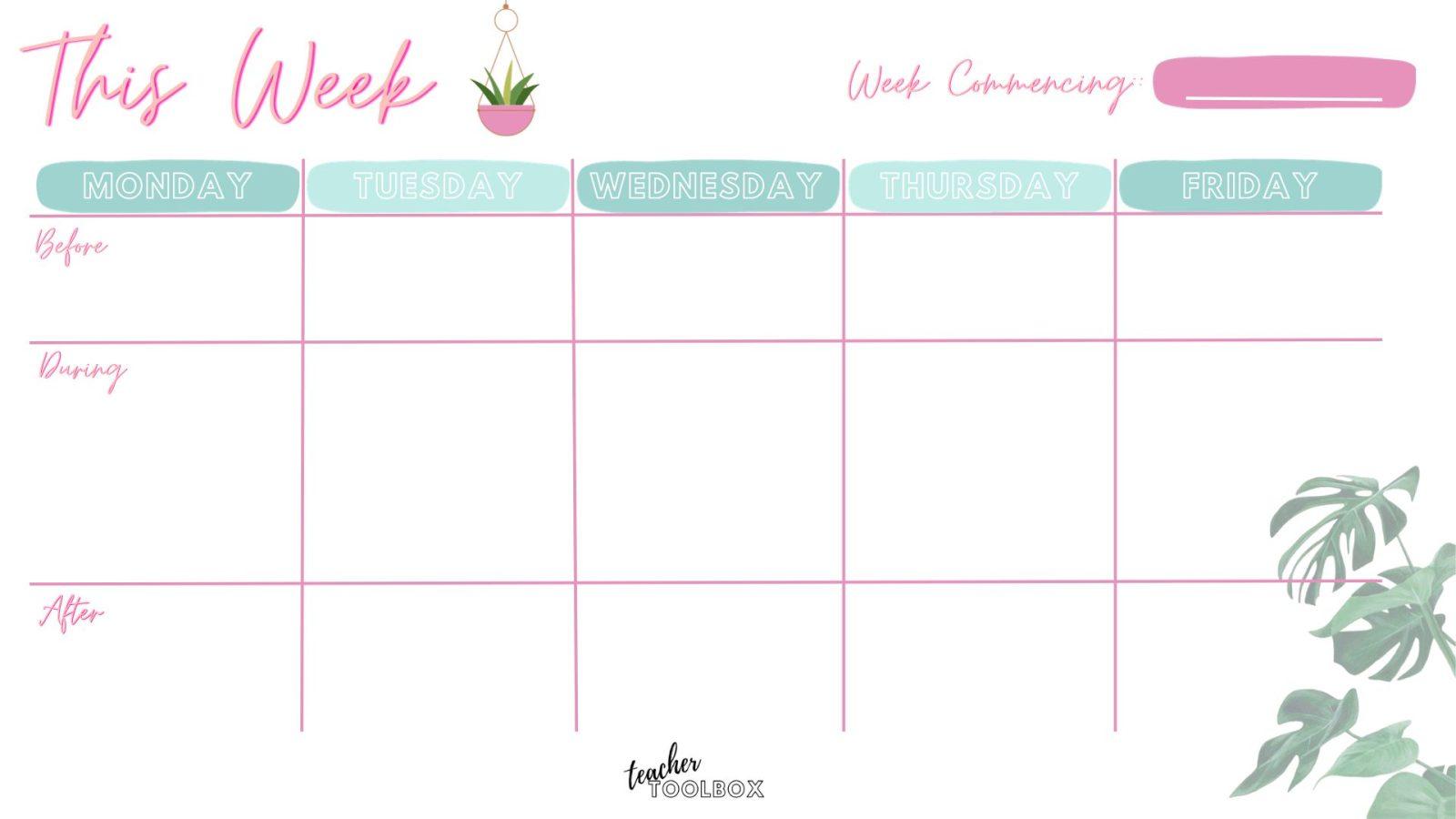Weekly Planner Pages - Teacher Toolbox